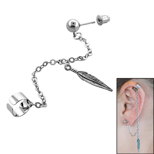 Surgical Steel Single Chain Drop Ear Cuff - Feather – TDI Body Jewellery
